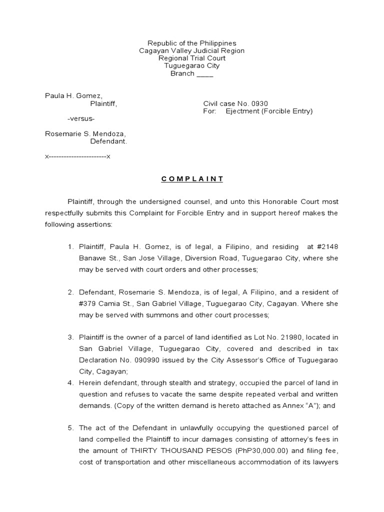 Forcible Entry | PDF | Complaint | Justice