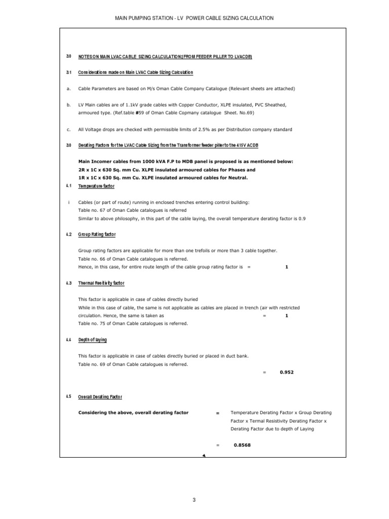LV Cable Sizing | Download Free PDF | Cable | Power (Physics)