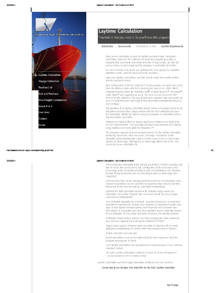 Laytime Calculation - Key Features in Brief | PDF | Email | Computing