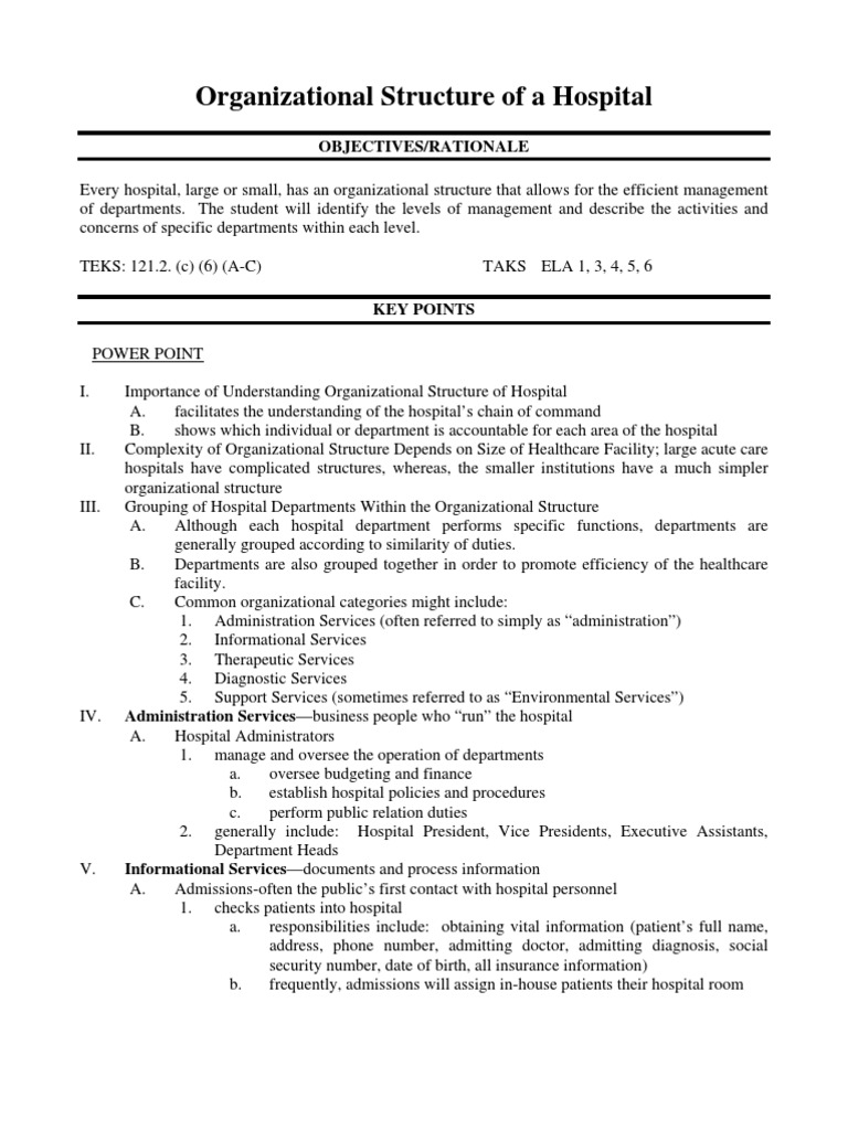Organizational Structure of a Hospital | Nursing | Hospital