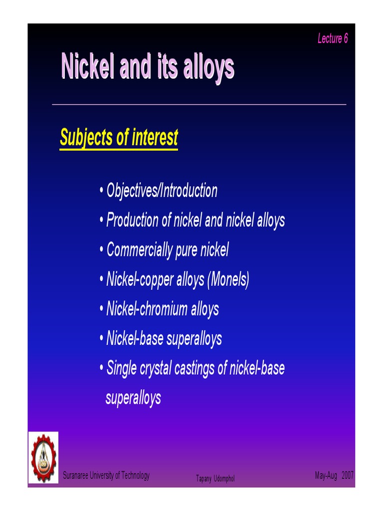 Nickel Alloys: Properties and Applications | PDF | Technology ...