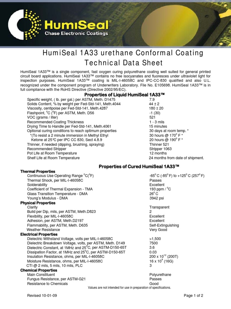 1a33 TDS PDF | PDF | Polyurethane | Electrical Resistance And Conductance