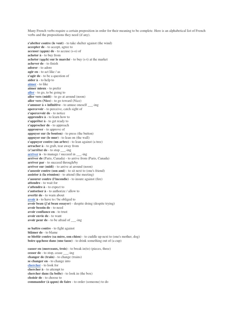 French Verbs and Prepositions | PDF | Semantic Units | Rules