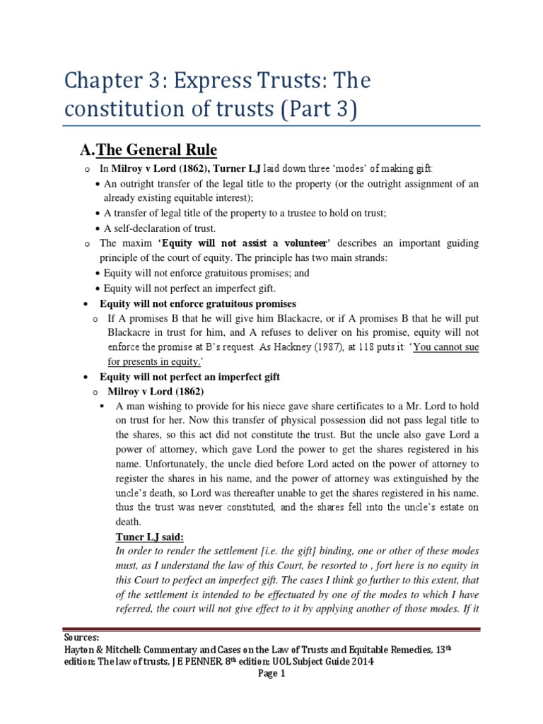 Chapter 3express Trusts - The Constitution of Trusts Part 3 | PDF ...