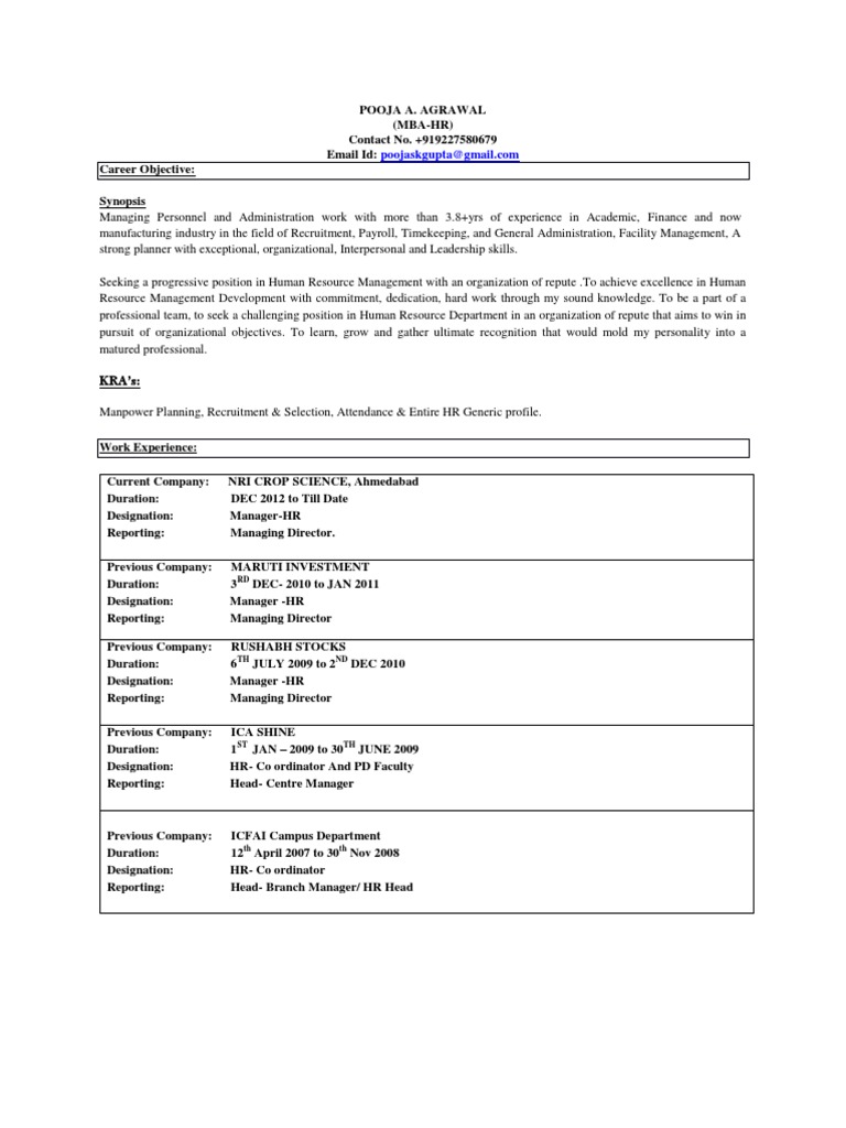 Pooja New Resume | PDF | Human Resource Management | Employment
