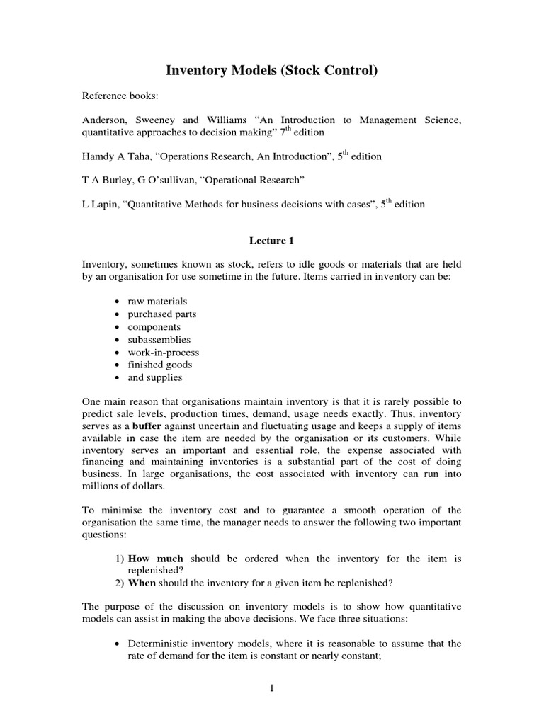 Inventory Models Questions | PDF | Inventory | Standard Deviation