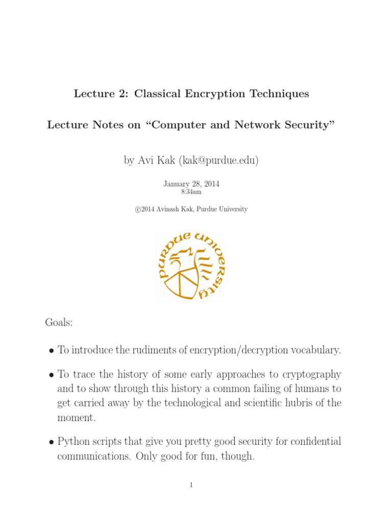 Lecture 2 | PDF | Cryptography | Cipher