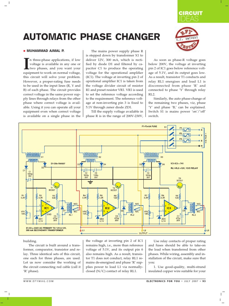 Automatic Phase Changer Circuit | PDF | Relay | Operational Amplifier