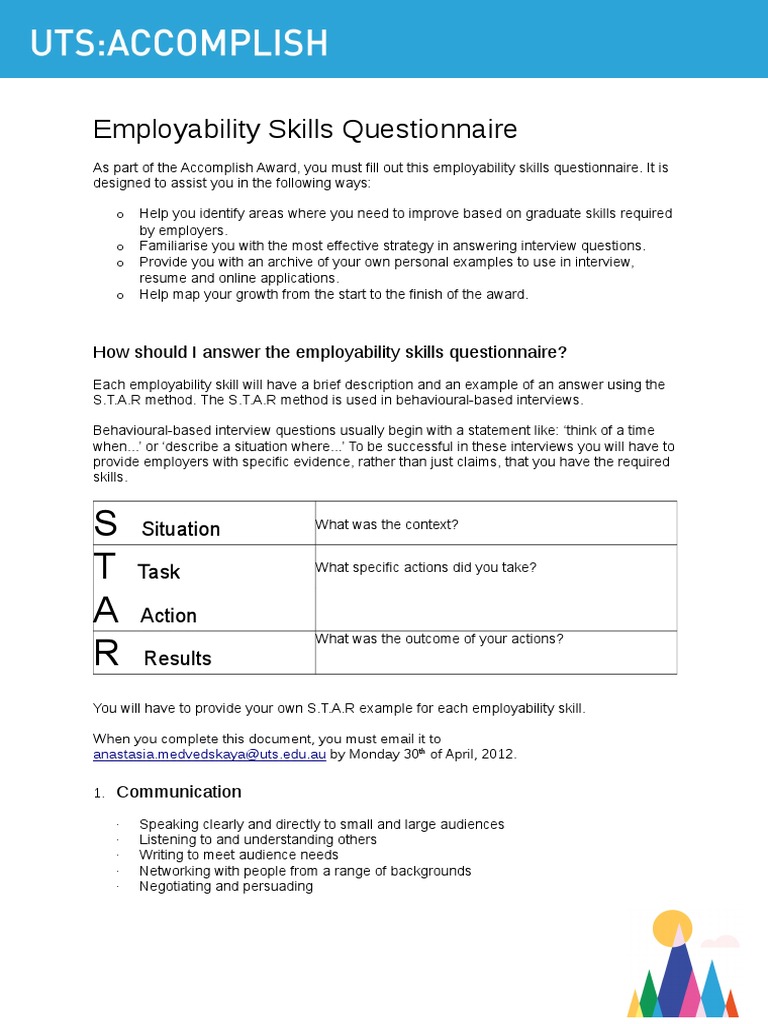 UTS Accomplish - Employability Skills Questionnaire | PDF | Advertising ...