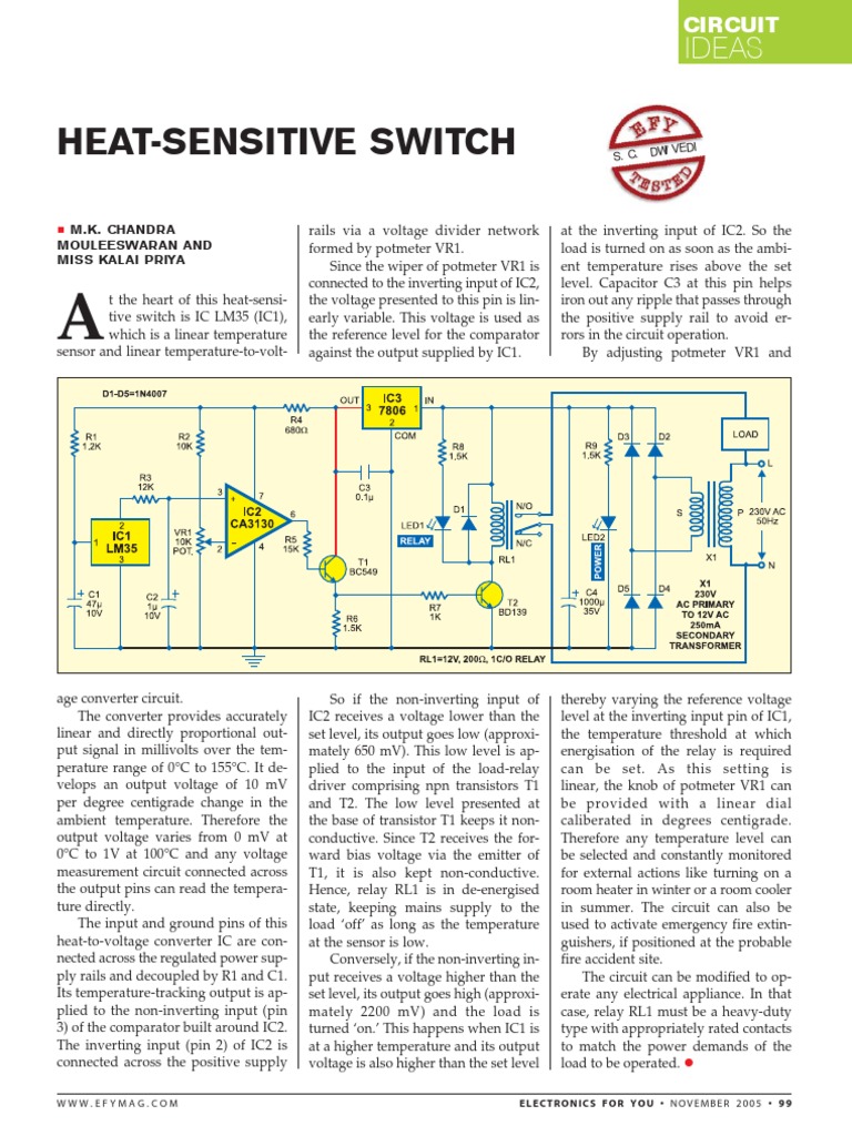Heat Sensitive Switch | Electronic Circuits | Electrical Engineering