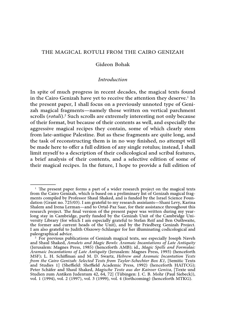 Bohak, Magical Rotuli From The Cairo Genizah | PDF | Magic (Paranormal ...