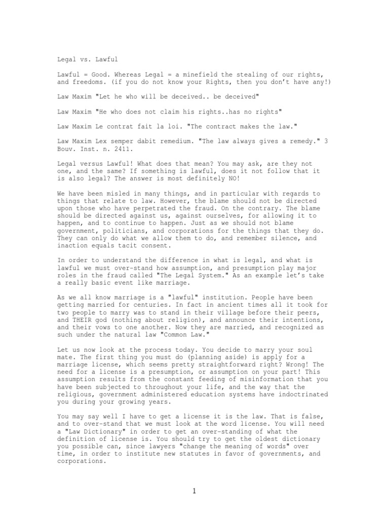 Legal Vs Lawful | PDF | Marriage | Constitution