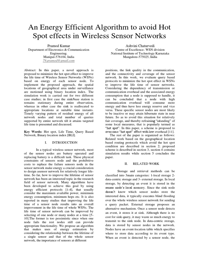 An Energy Efficient Algorithm To Avoid Hot Spot Effects in Wireless Sensor Networks | PDF ...