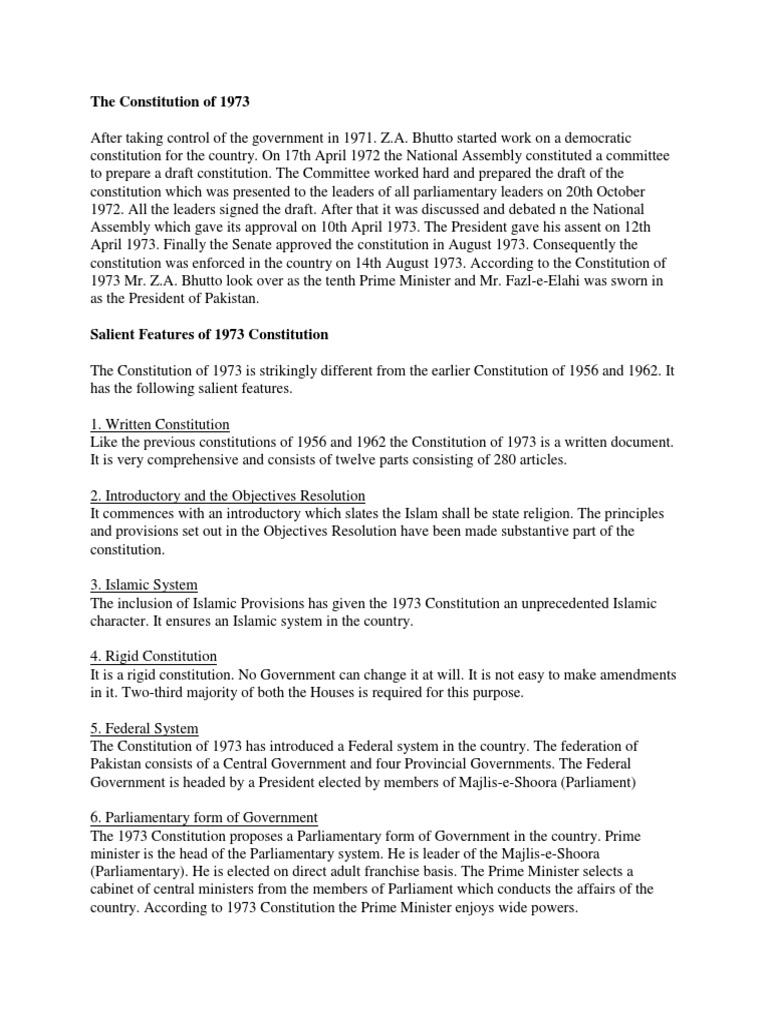 The Constitution of 1973 | PDF | Parliament Of Pakistan | Member Of ...