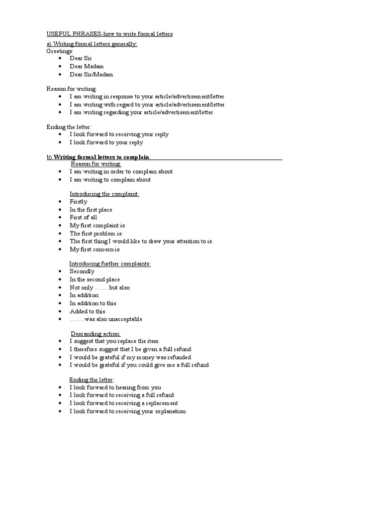 Formal Letter Writing Phrases Guide | PDF