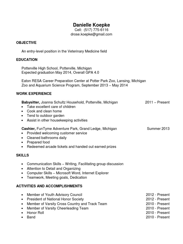 Entry-Level Veterinary Medicine Resume | PDF | Career & Growth | Social ...