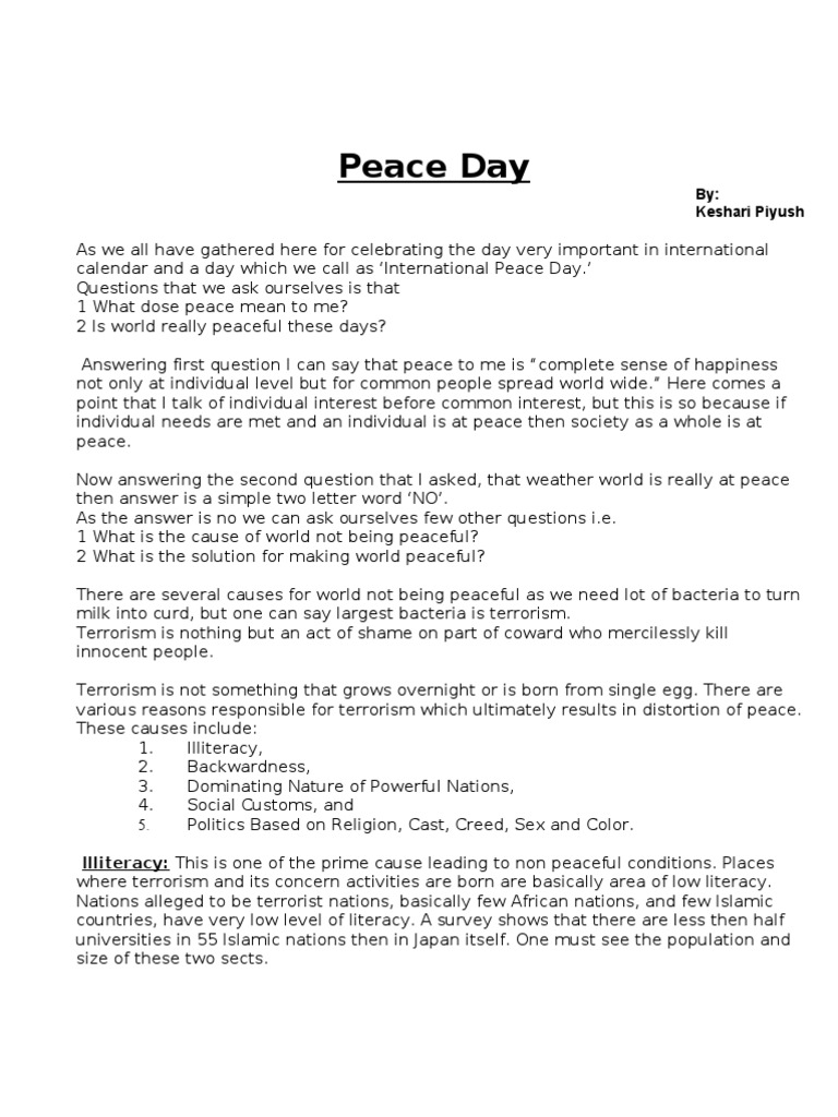 peace day speach | Peace | Politics | Free 30-day Trial | Scribd