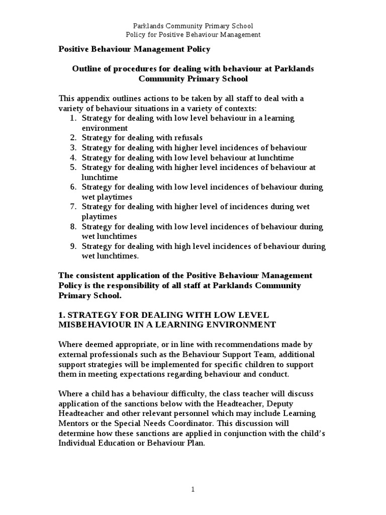 Behaviour Policy Appendix A Strategies Document | PDF | Behavior ...