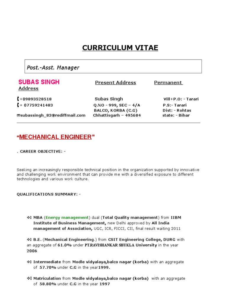 Curriculum Vitae: Subas Singh | PDF | Energy Production | Mechanical Engineering
