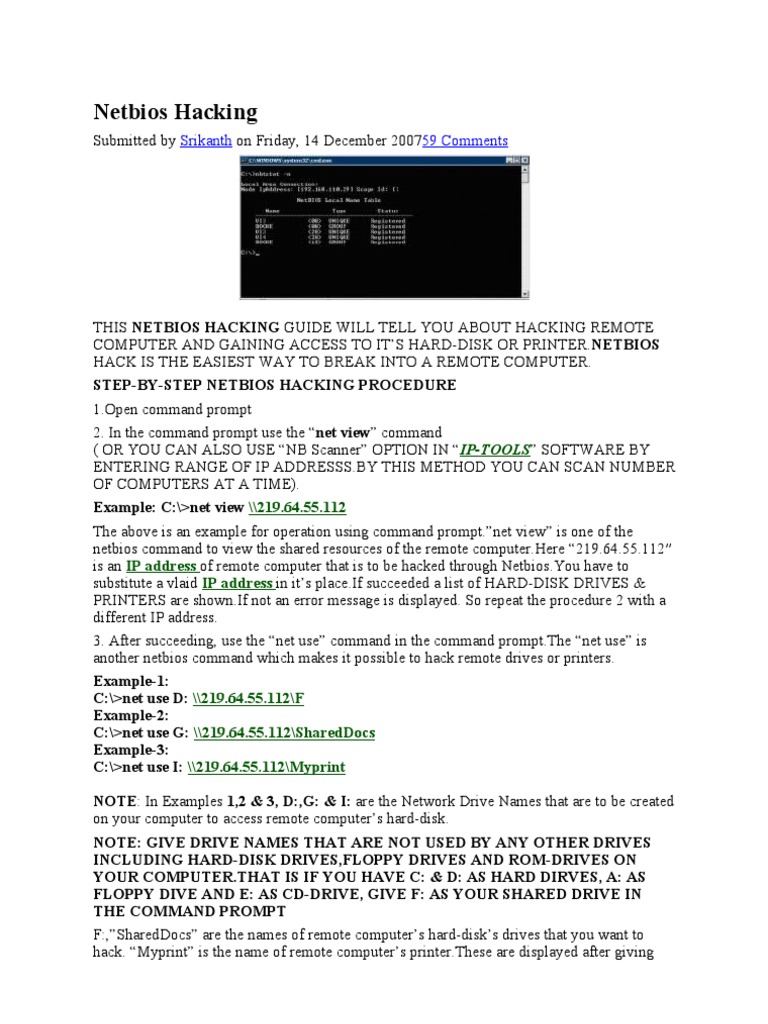 Netbios Hacking | PDF | Information Technology | Computer Engineering