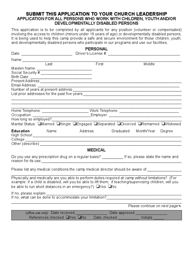 Child and Youth Worker Application Form | PDF | Criminal Record ...