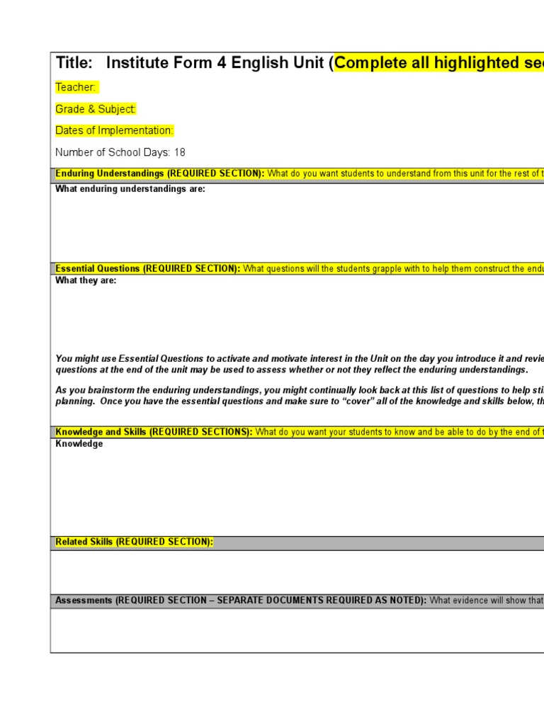 Form 4 English Unit Plan Overview | PDF | Educational Psychology ...