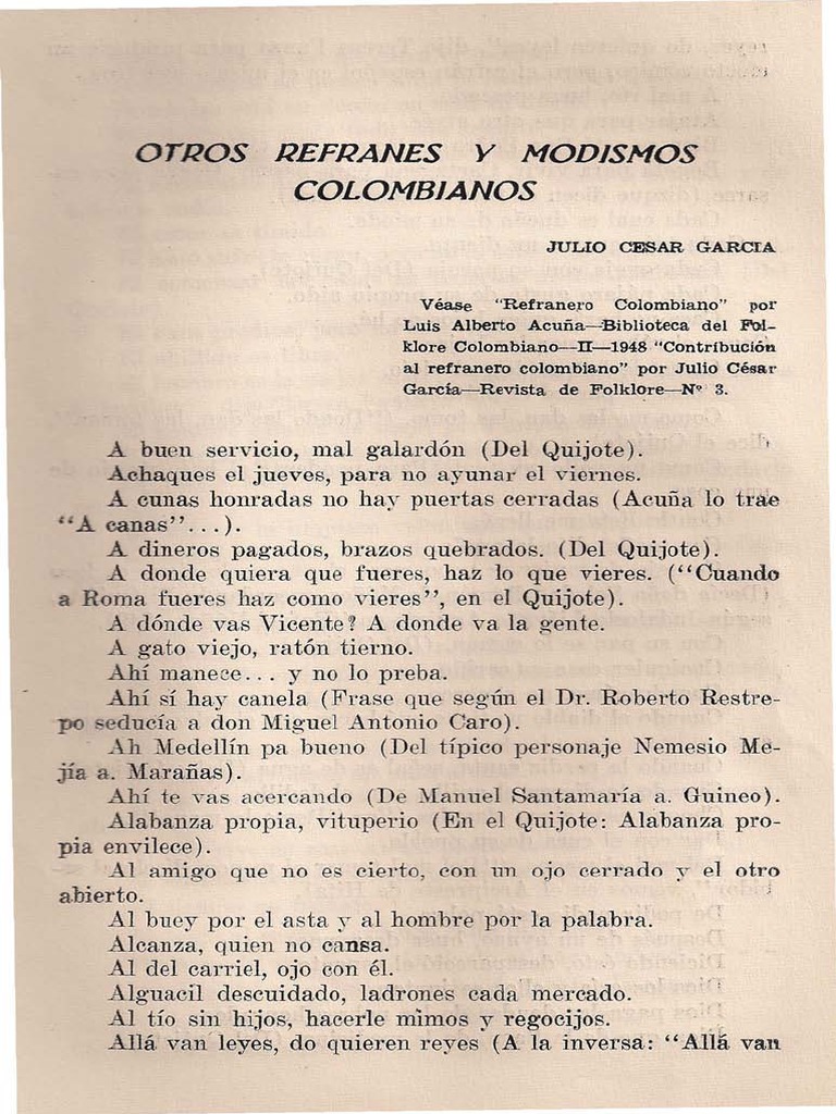 Otros Refranes y Modismos Colombianos | PDF | Don Quijote | Alimentos