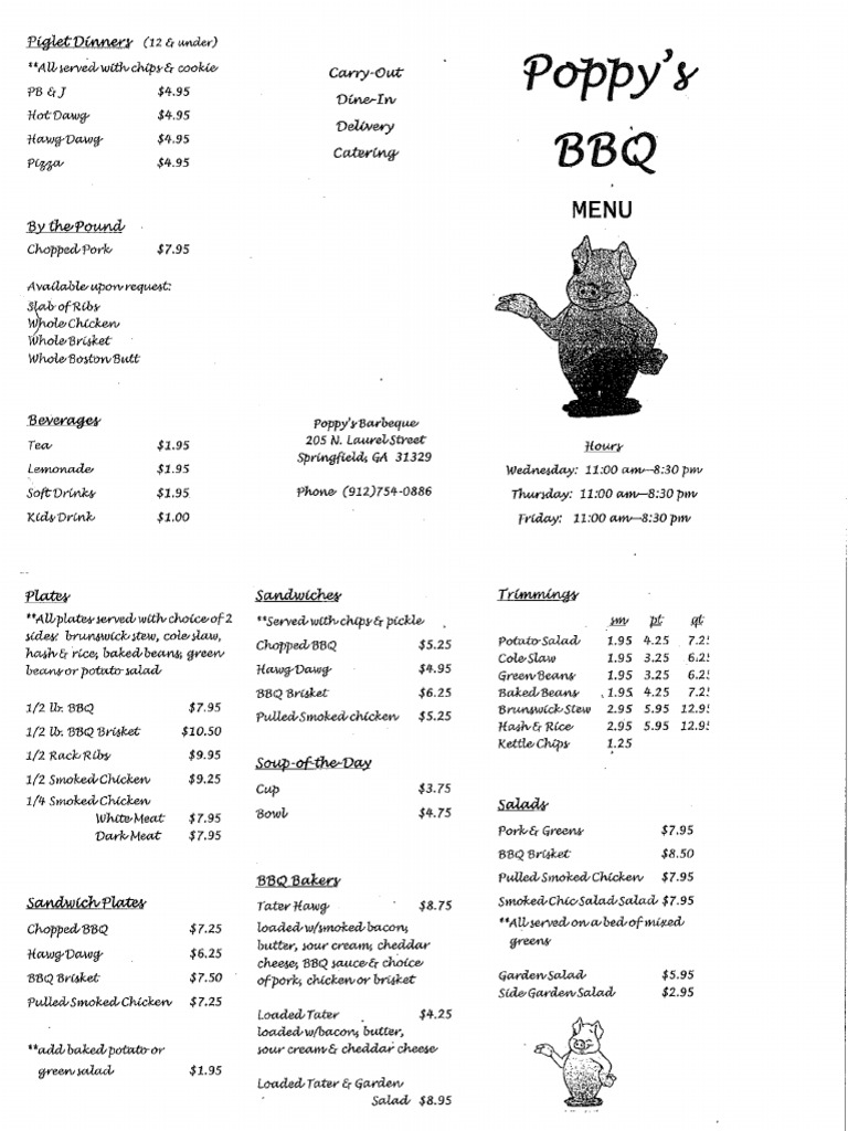 Poppys Menu | PDF | Cooking, Food & Wine | Home & Garden