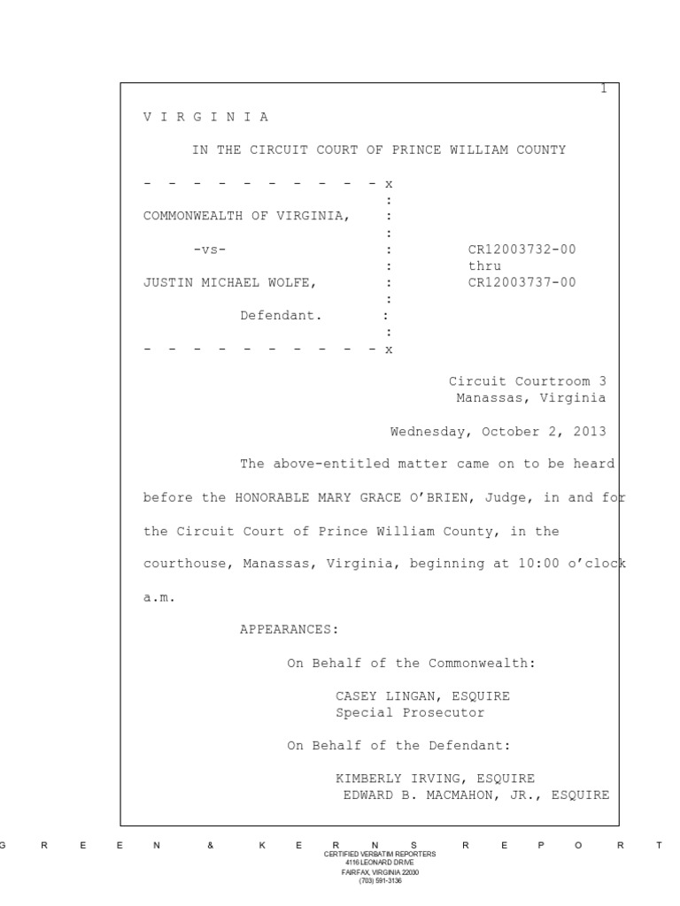 Wolfe Transcript - 10022013 | PDF | Testimony | Witness