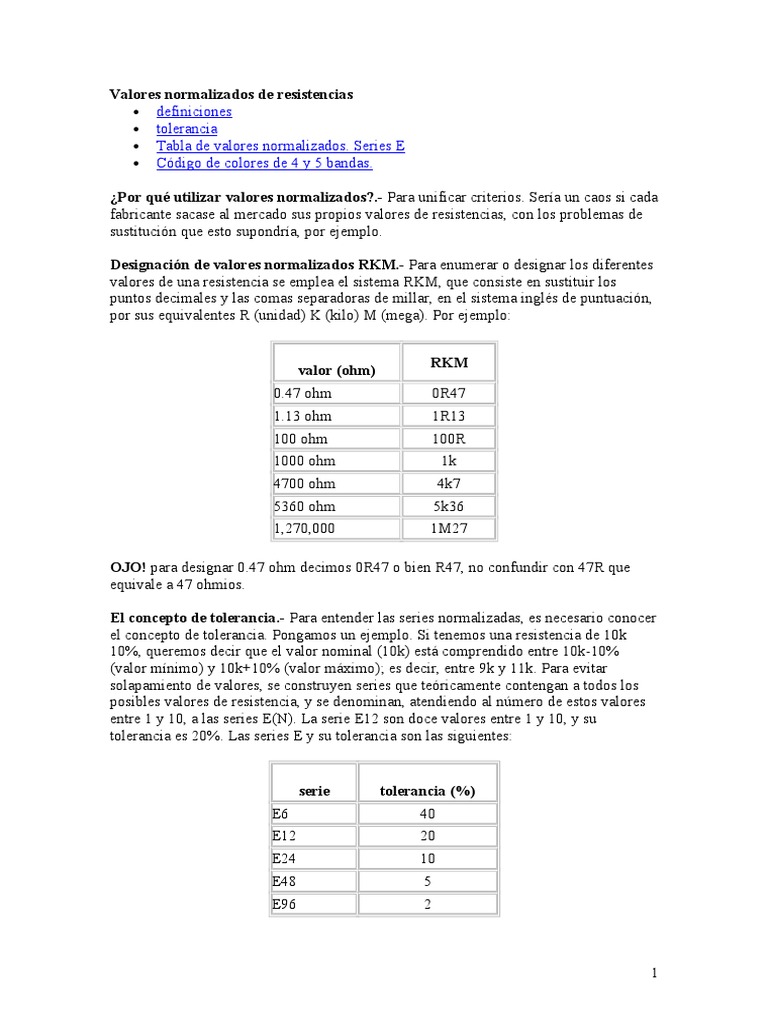 Valores Normalizados de Resistencias | PDF