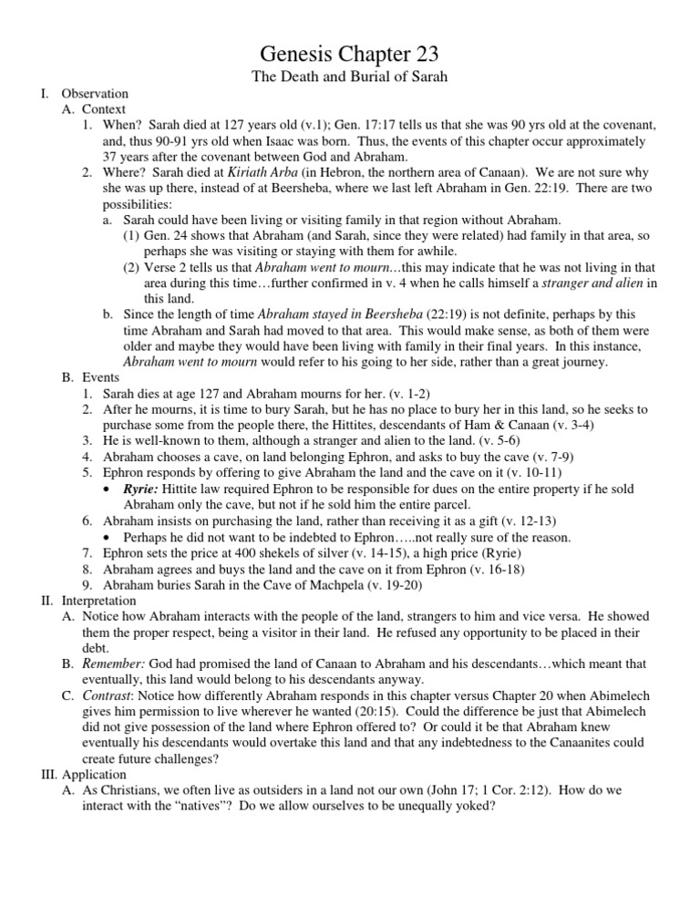 Genesis Ch 23 Outline | Abraham | Sarah