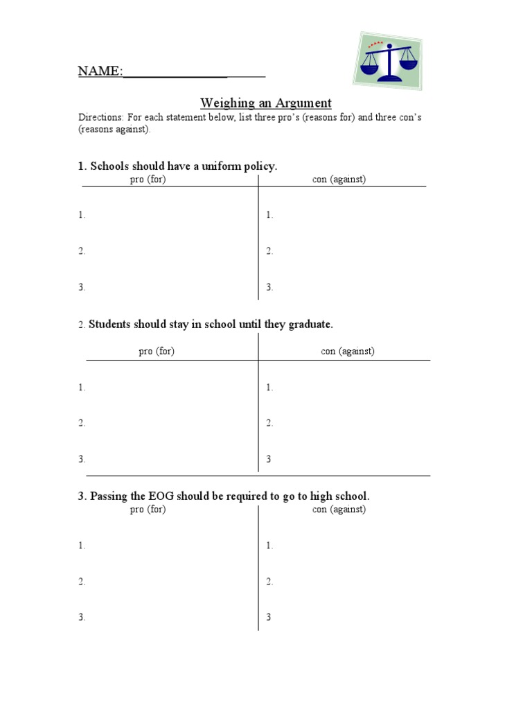 Weighing Arguments: Pros and Cons Guide | PDF