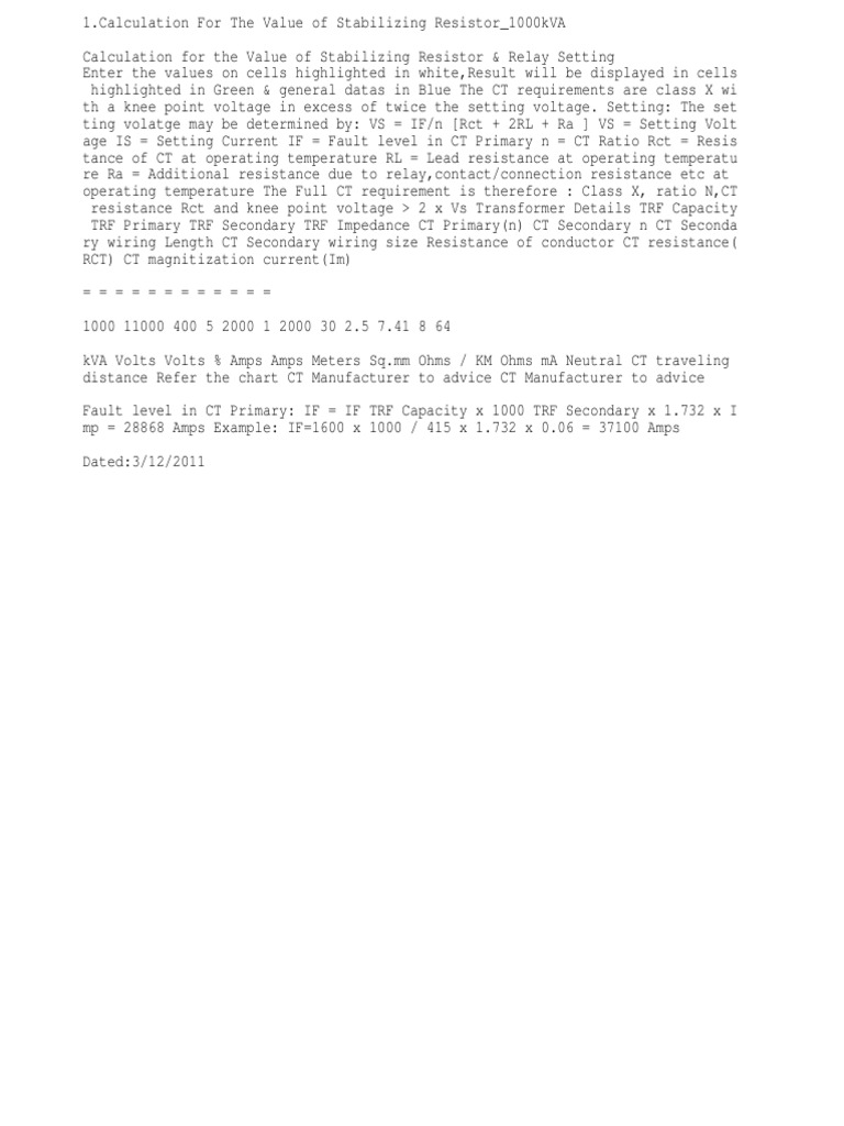 Calculation For The Value of Stabilizing Resistor REF Setting | PDF ...