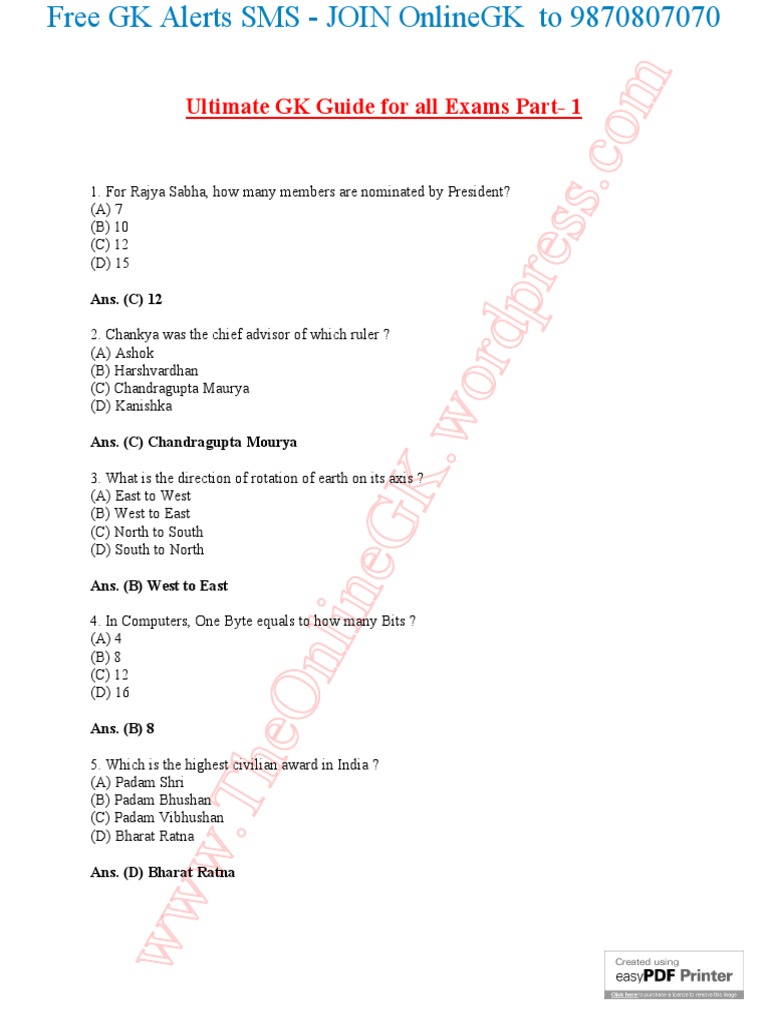 Ultimate GK Guide For All Exams Part - 1 | PDF