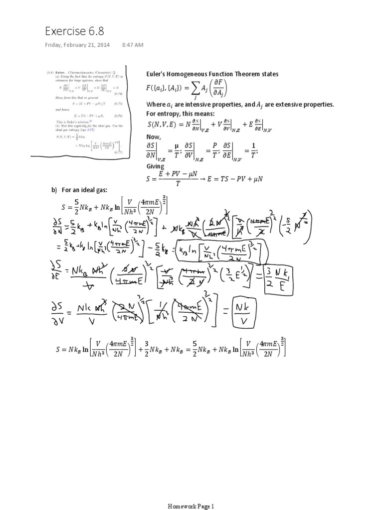 Sethna Statistical Mechanics Exercise 6-8 Solution | PDF