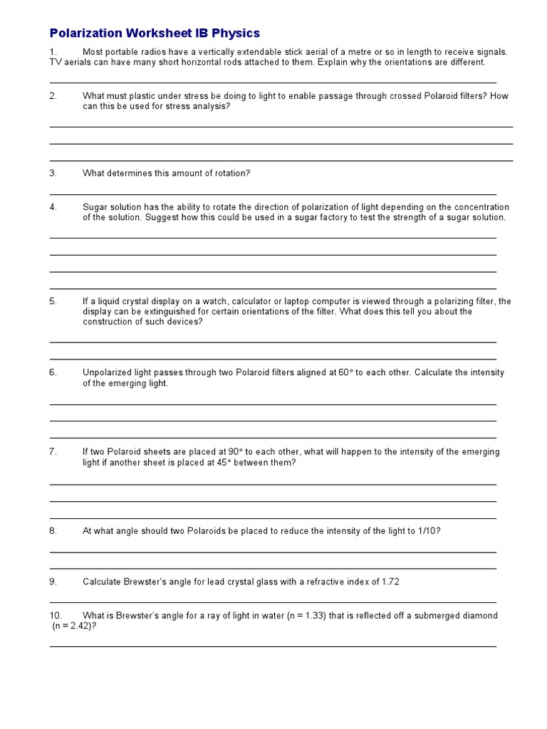 IB Polarisation Qs With Solutions | PDF | Polarization (Waves) | Electromagnetic Radiation