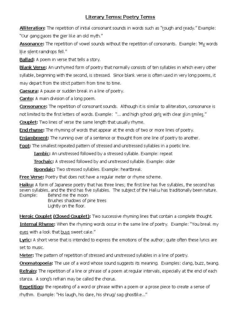 Poetry Terms | PDF | Metre (Poetry) | Poetry