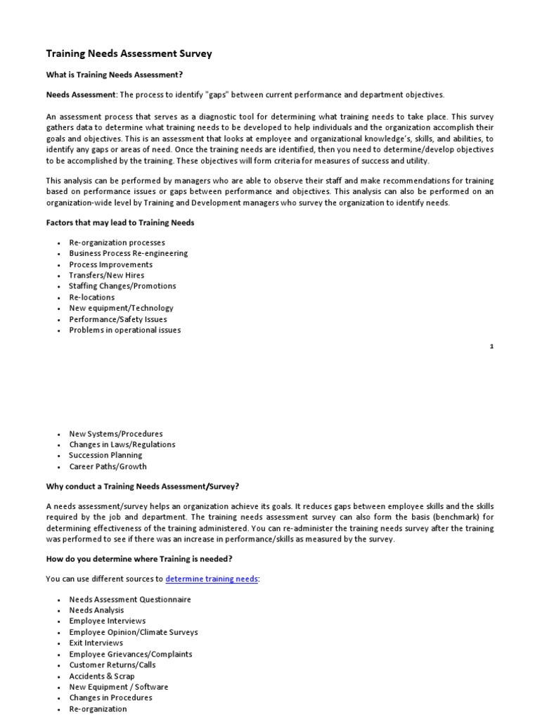 Training Needs | PDF | Needs Assessment | Educational Assessment