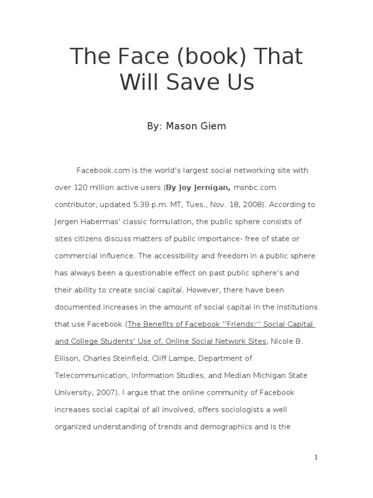 The Face (Book) That Will Save Us | PDF | Facebook | Social Capital