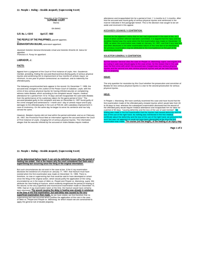 People v. Buling - Supervening Event | PDF | Double Jeopardy | Prosecutor