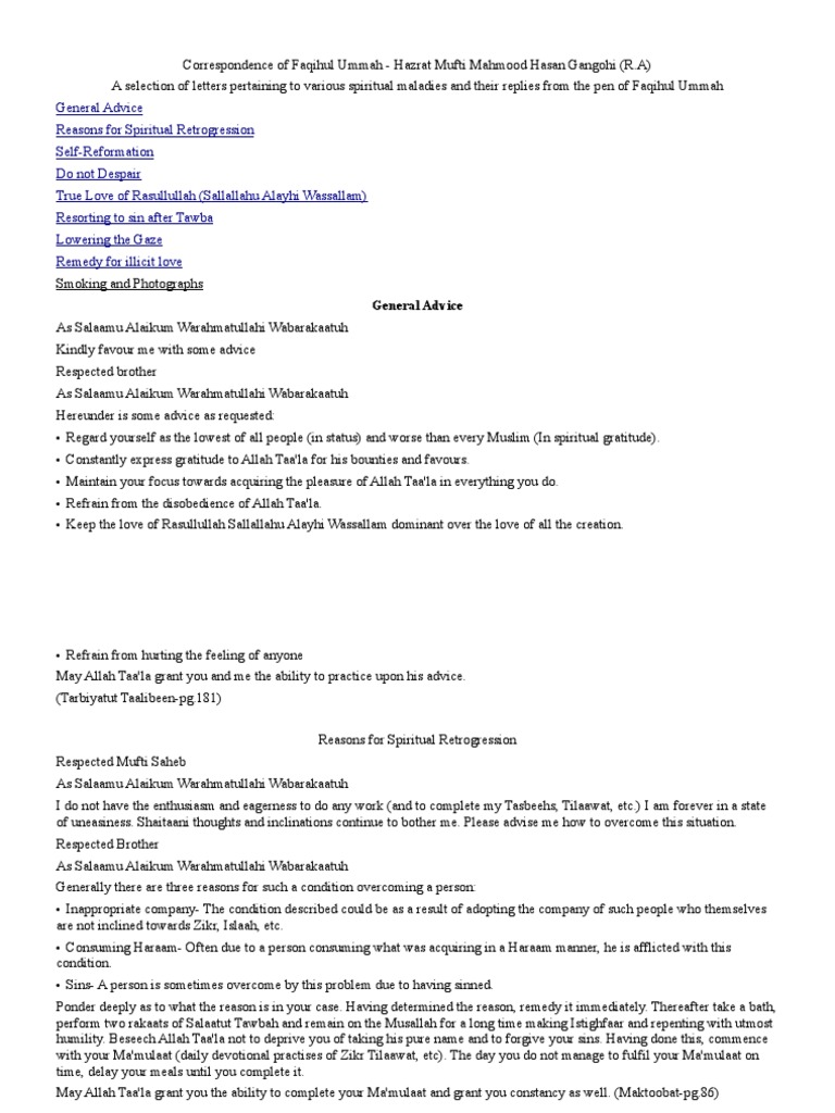 Correspondence of Faqihul Ummah - Hazrat Mufti Mahmood Hasan Gangohi (R ...