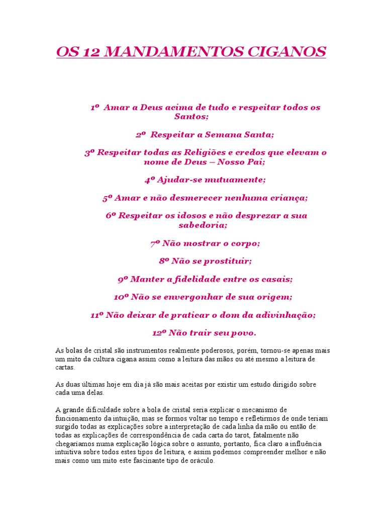 Os 12 Mandamentos Ciganos | Download grátis PDF | Cristal | Intuição