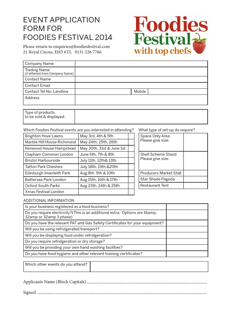 Foodies Festival 2014 Application Form | PDF