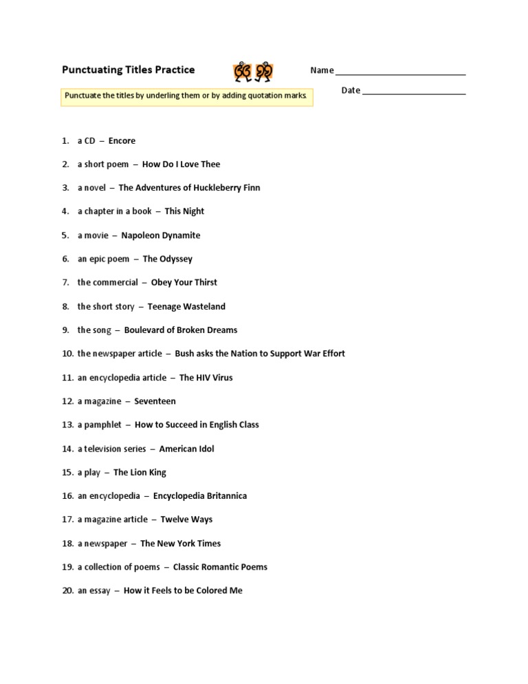 Punctuating Titles Practice | PDF