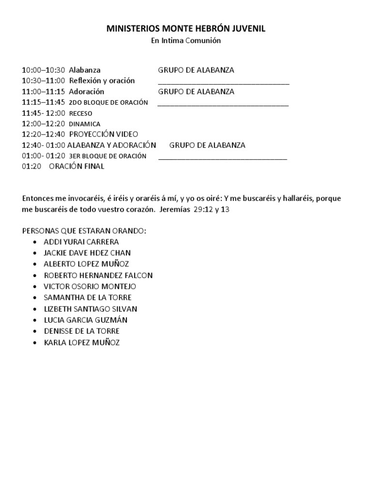 Programa Velada de Oracion | PDF