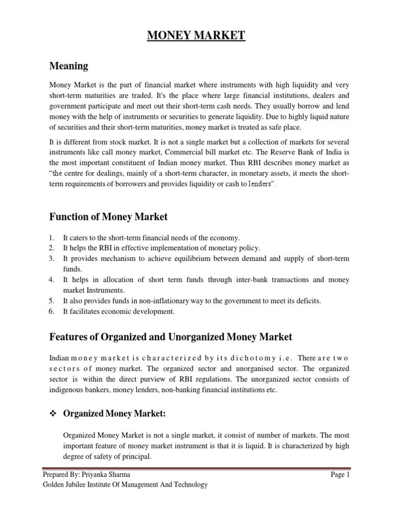 Money Market Final | PDF | Money Market | Financial Markets