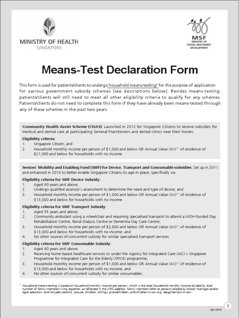 Means-Test Declaration Form Singapore | PDF | Health Care | Singapore