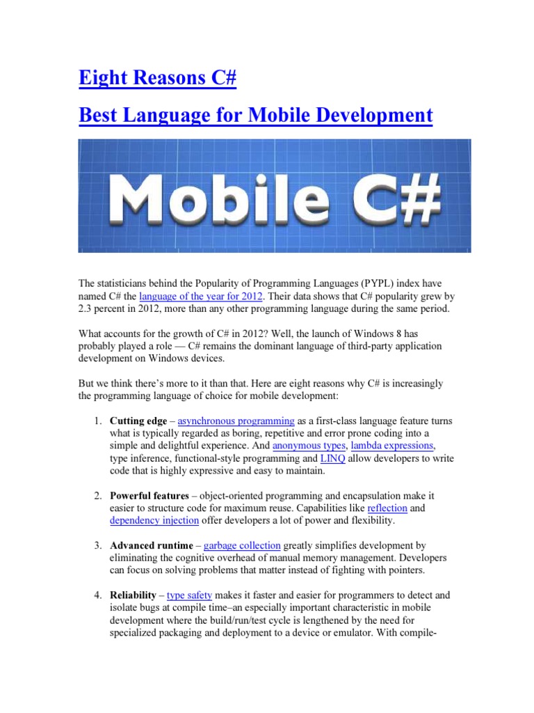 Eight Reasons C# Mobile | PDF | C Sharp (Programming Language) | Xamarin