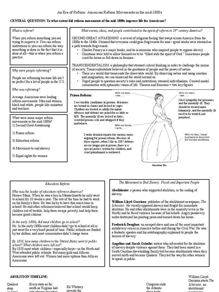 An Era of Reform Worksheet Completed | PDF | Abolitionism In The United ...