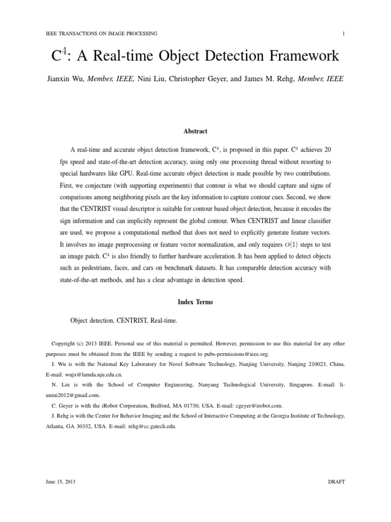 A Real Time Object Detection Framework Pdf Statistical Classification Graphics Processing Unit